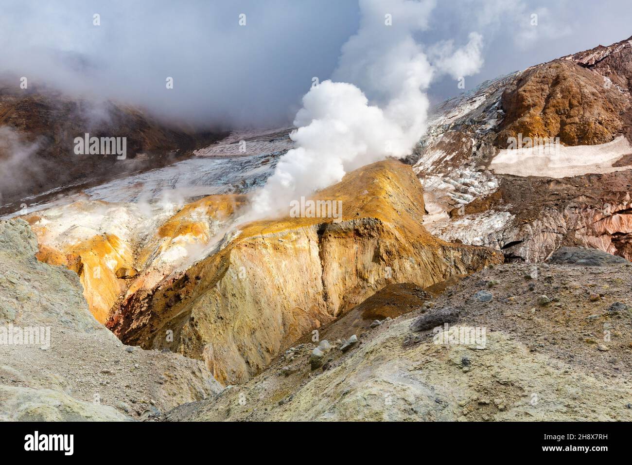 Beauty in nature of crater active volcano. Lava plain, mountain ...