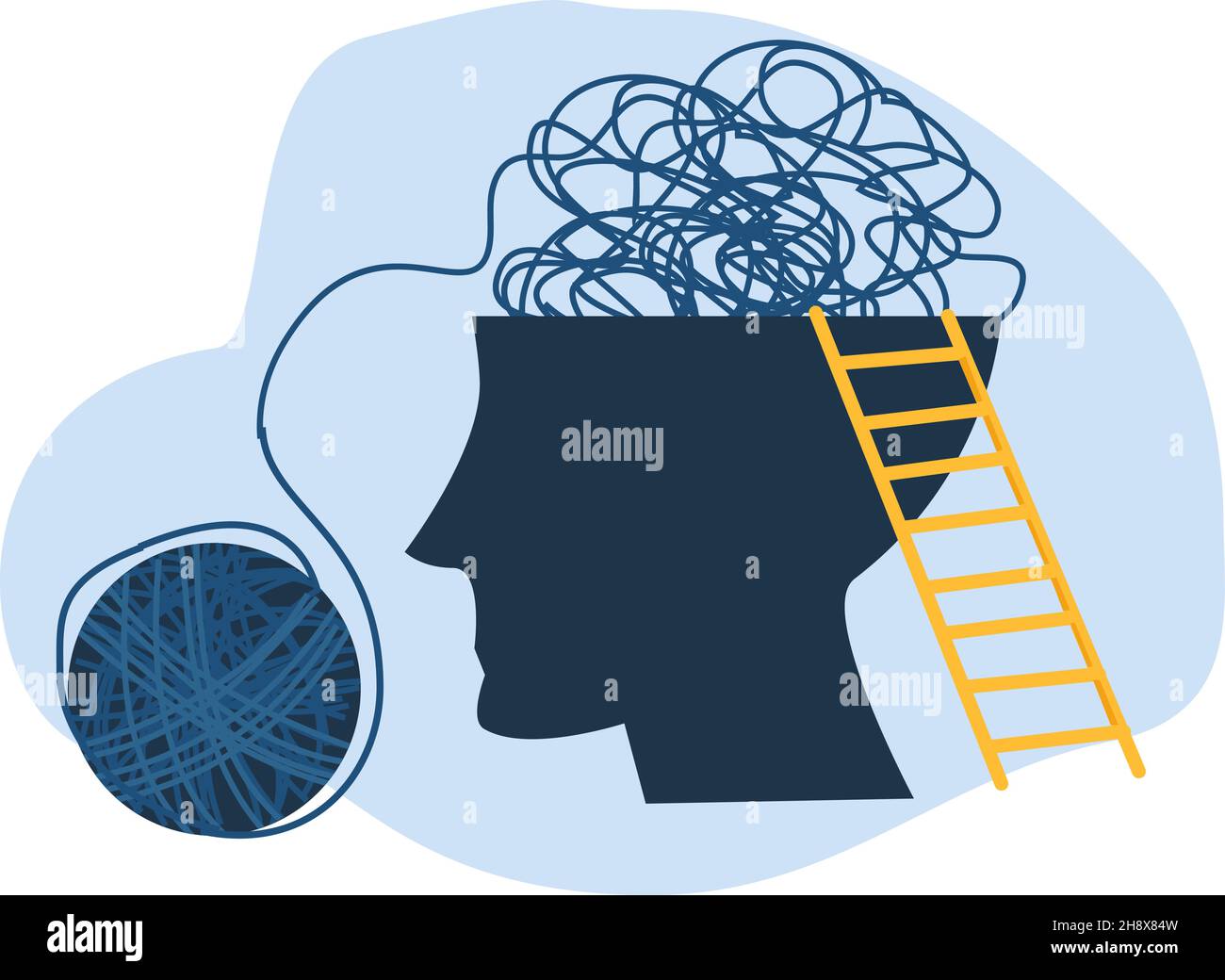 Confused thoughts in head. Psychological problems, life troubles ...