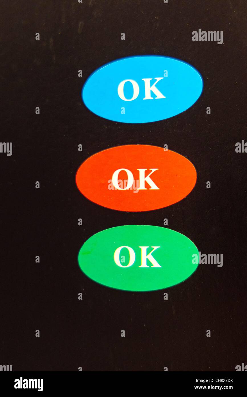 Triple OK Sign Stickers at Machine Quality Control Passed Stock Photo ...