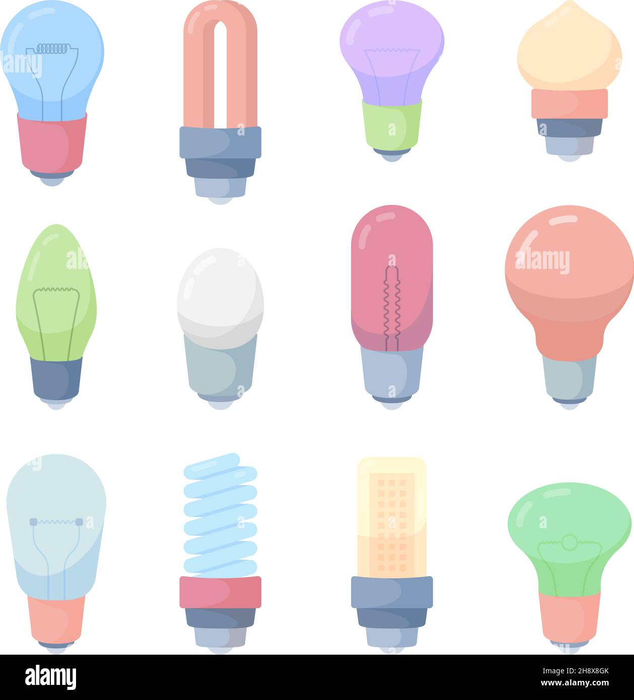 Electricity bulbs. Idea concept symbols lights icons garish vector ...