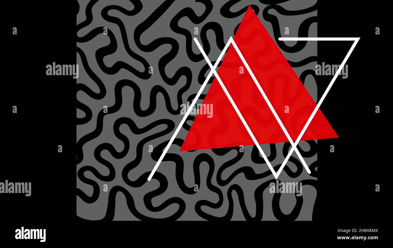 3d illustration - Minimal Art. Two triangles and curved line on black ...