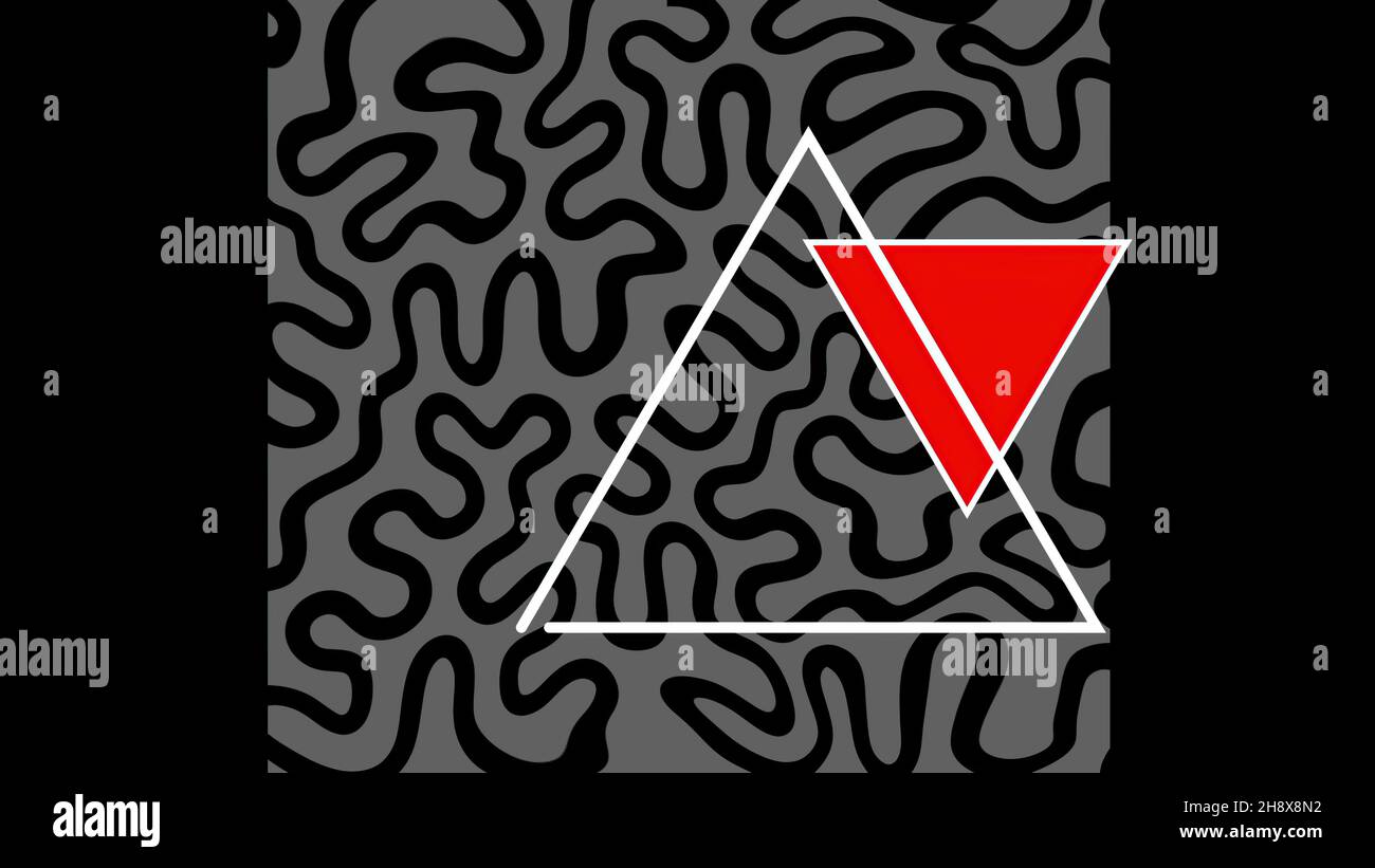 3d illustration - Minimal Art. Two triangles and curved line on black ...
