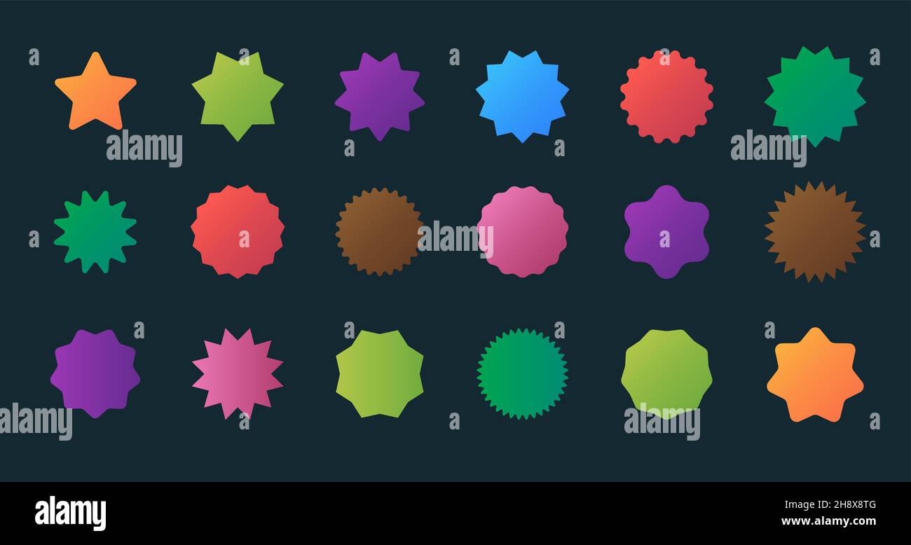 Colored stars emblems. Round sticker shapes promo burst stars sales ...