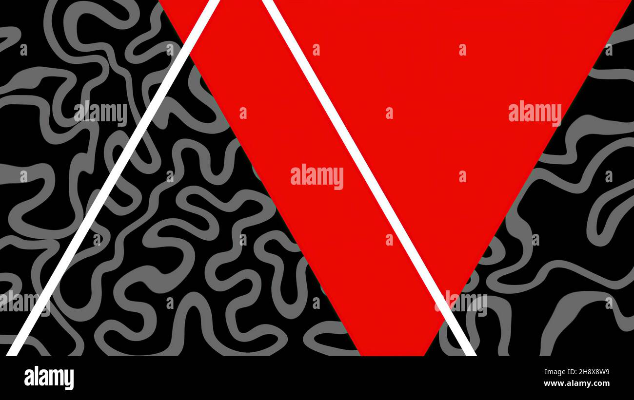 3d illustration - Minimal Art. Two triangles and curved line on black ...