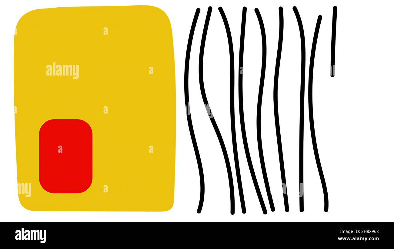 3d illustration - yellow and red rectangle with curved line in minimal ...