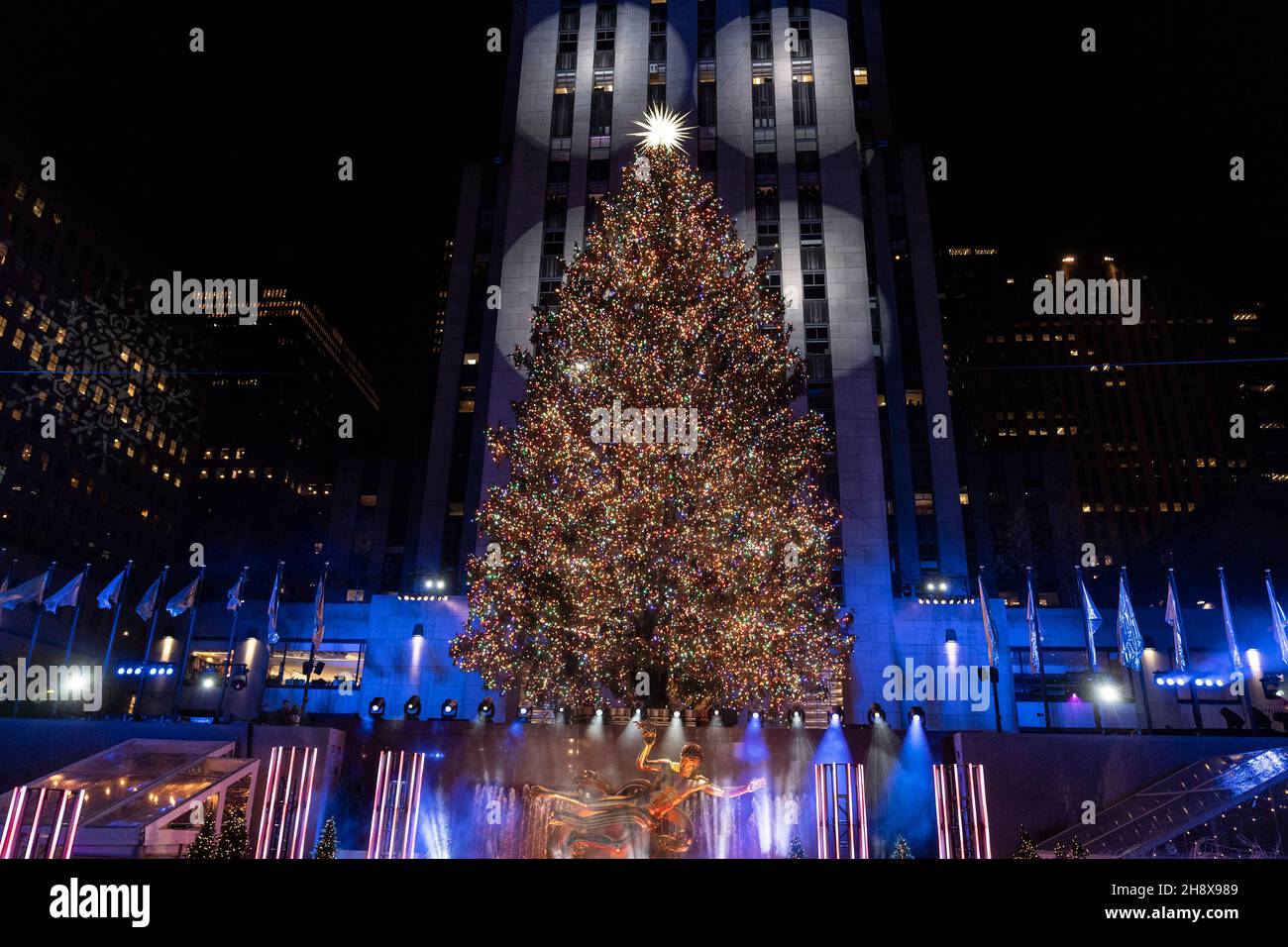 New York on December 1, 2021, View of the Christmas tree lit during the ...
