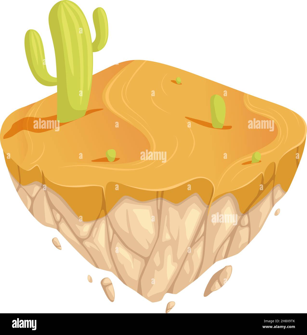 Desert location. Isometric island with sand and cacti. Green cactus ...