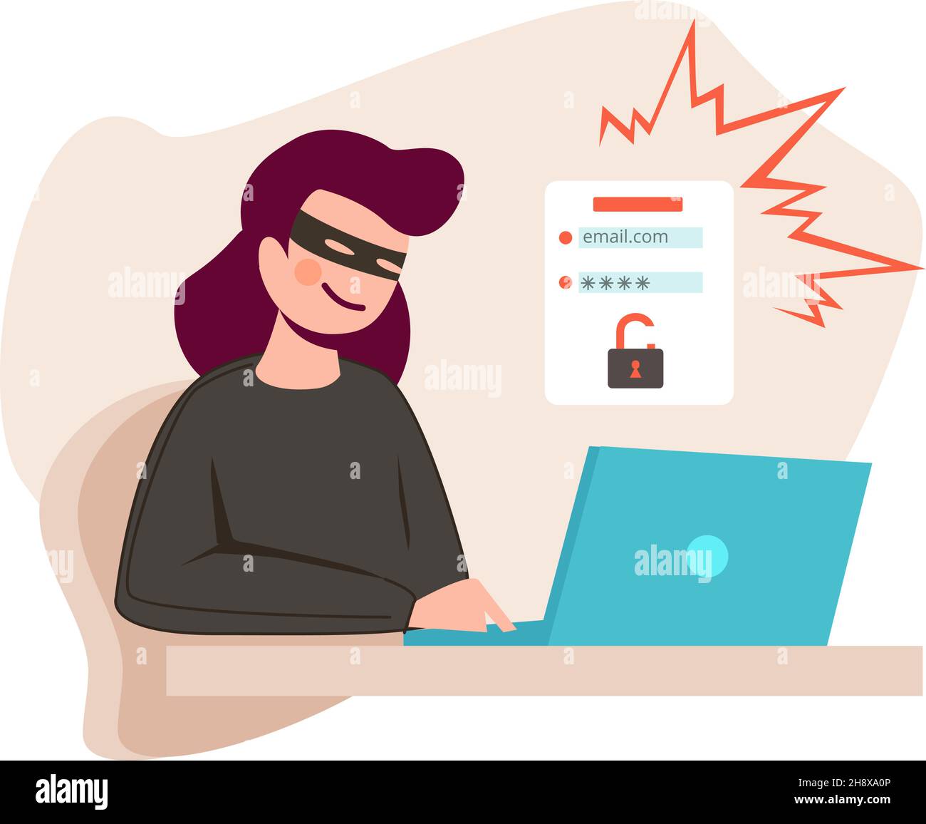 Woman hacker. Young girl cybercrime, female hacking account of social ...