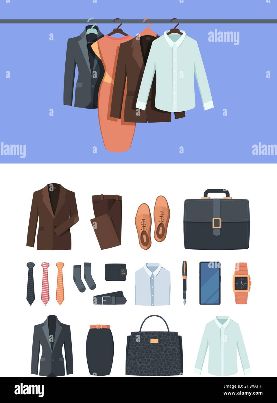 Business clothes. Male and female textile business office style elegant ...