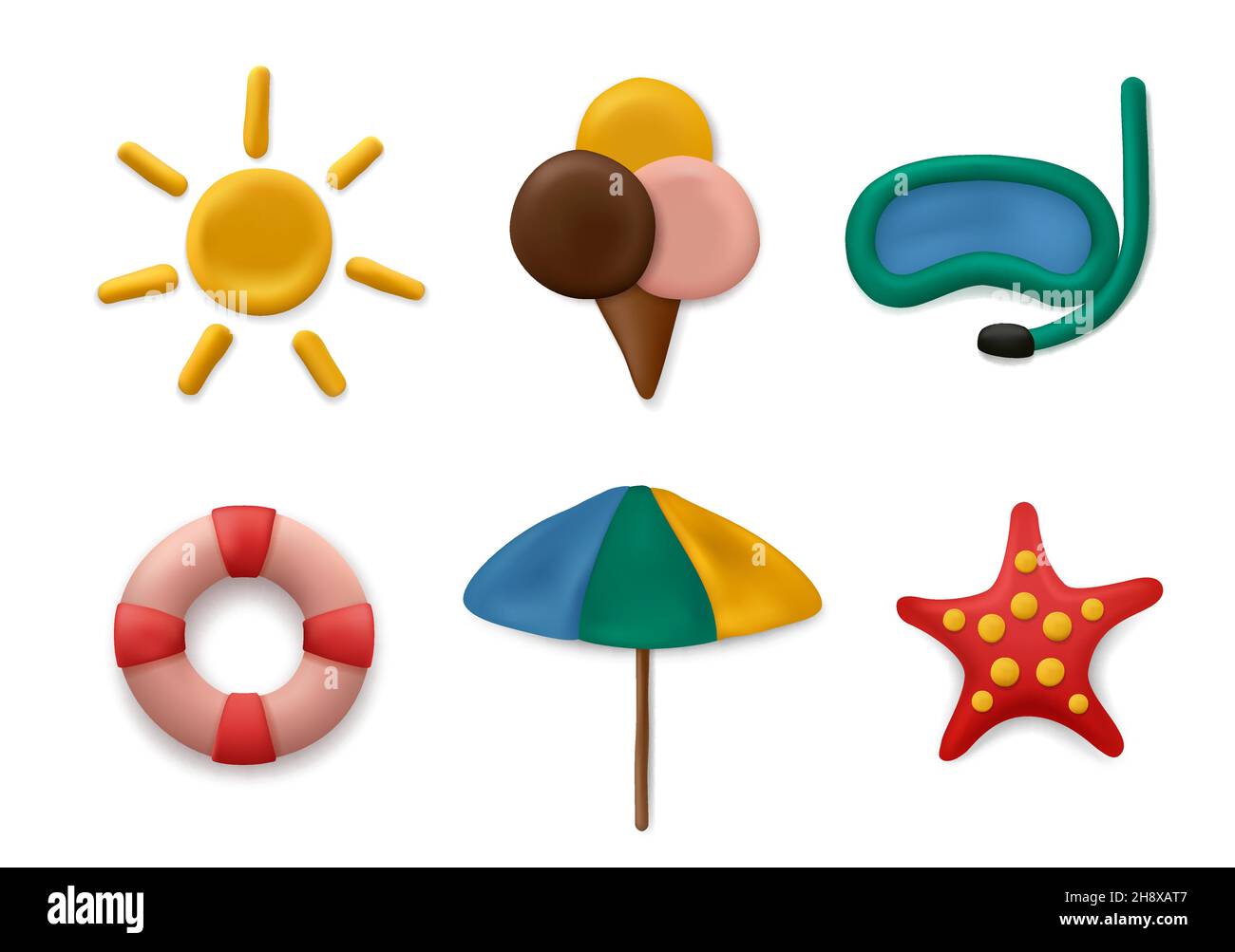 Plasticine modeling summer objects. Clay artwork sea or marine sun ...