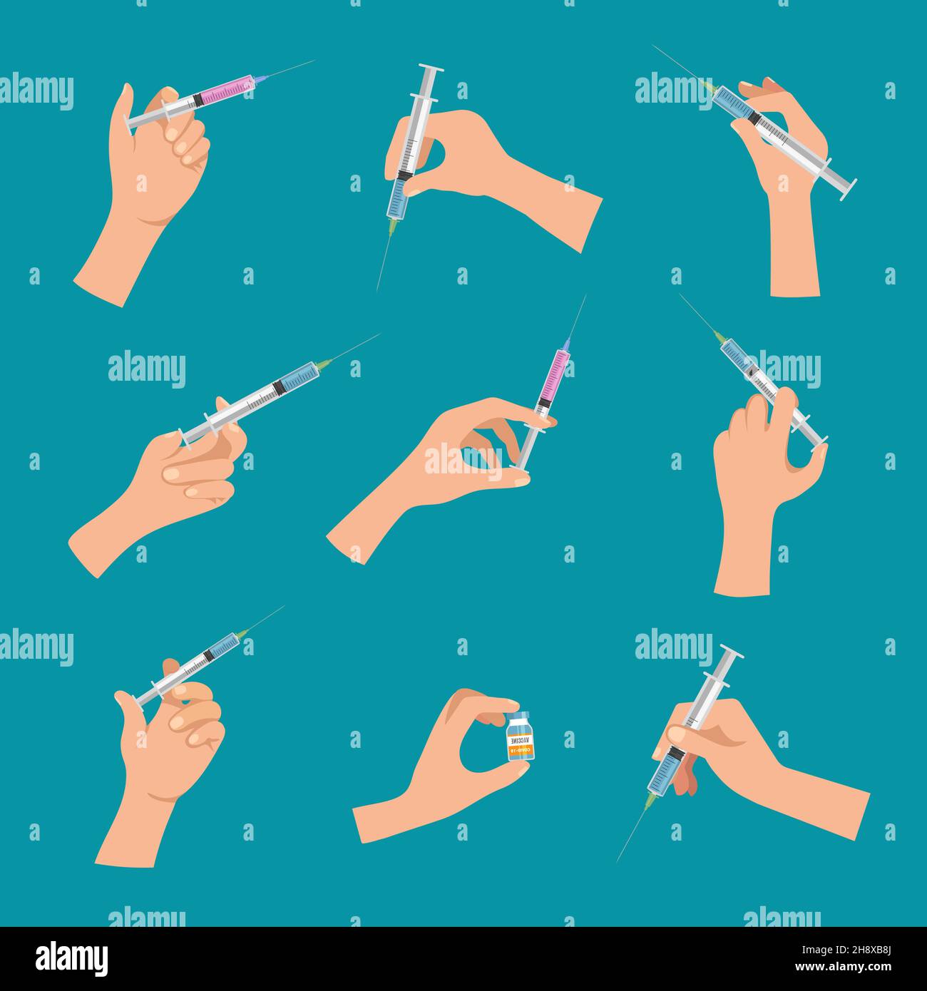 Syringe in hand. Covid vaccination doctor make injection needle ...