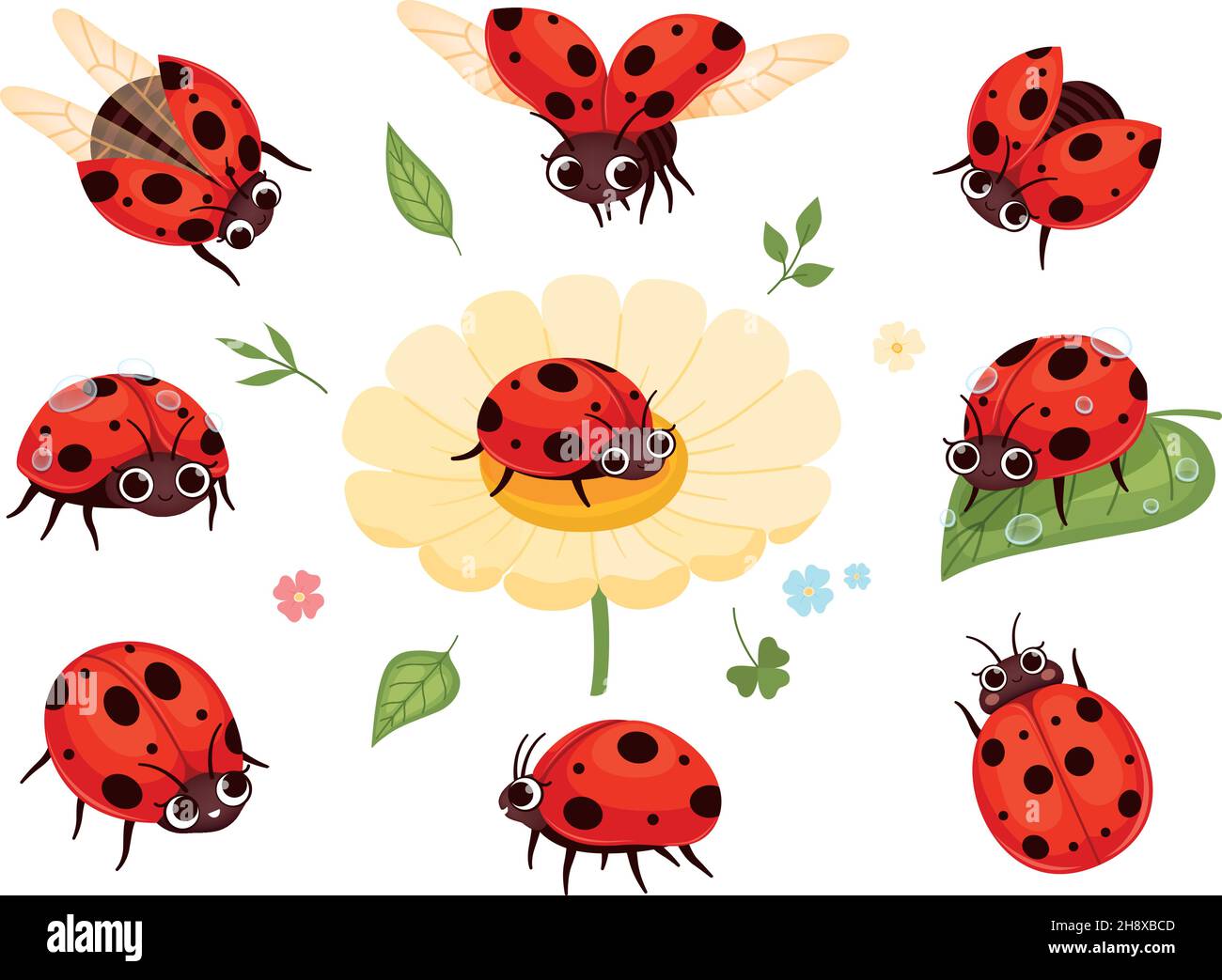 Red ladybugs. View nature bugs flying summer insects macro closing ...