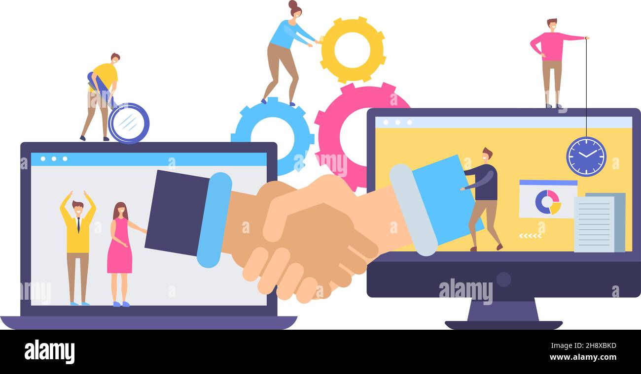 Business handshake. Virtual collaboration, teamwork and cooperation ...