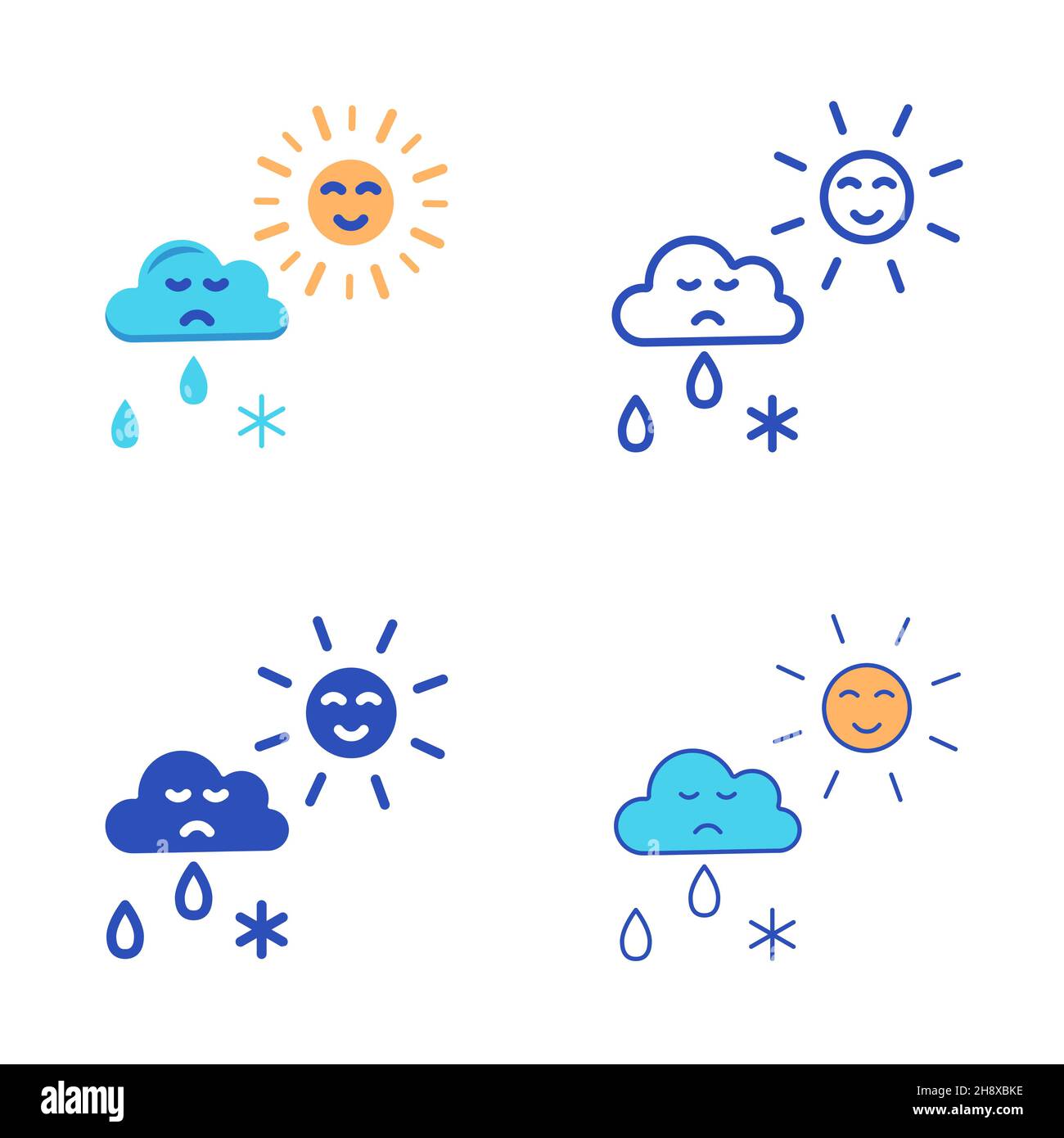 Seasonal affective disorder icon set in flat and line style. Mental ...
