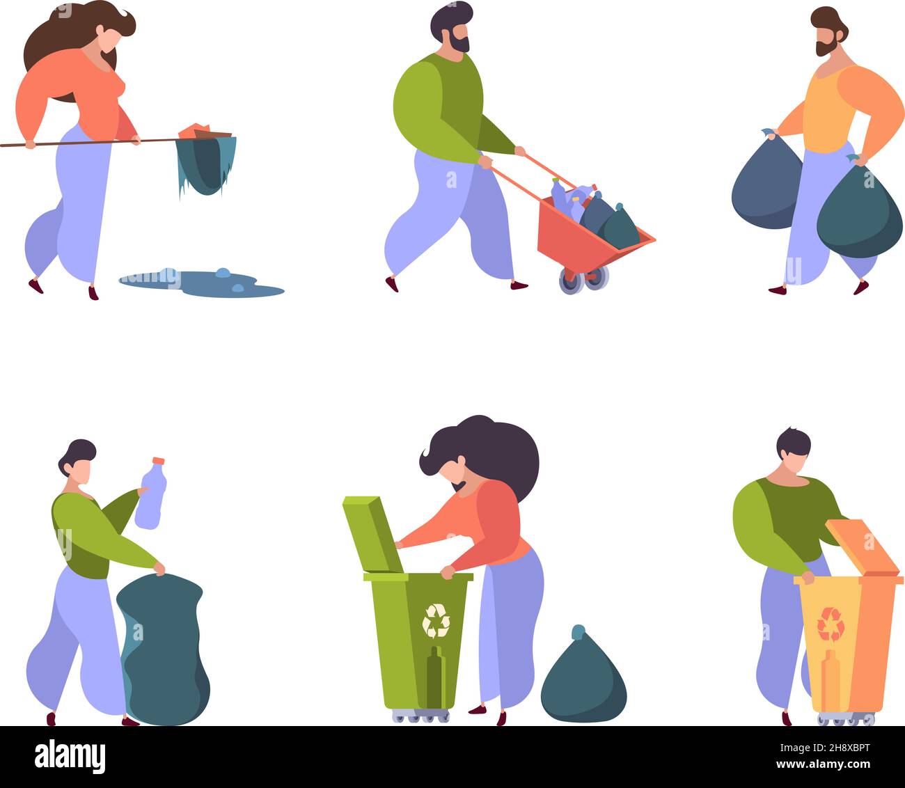 People save nature. Characters recycling garbage clean environment ...