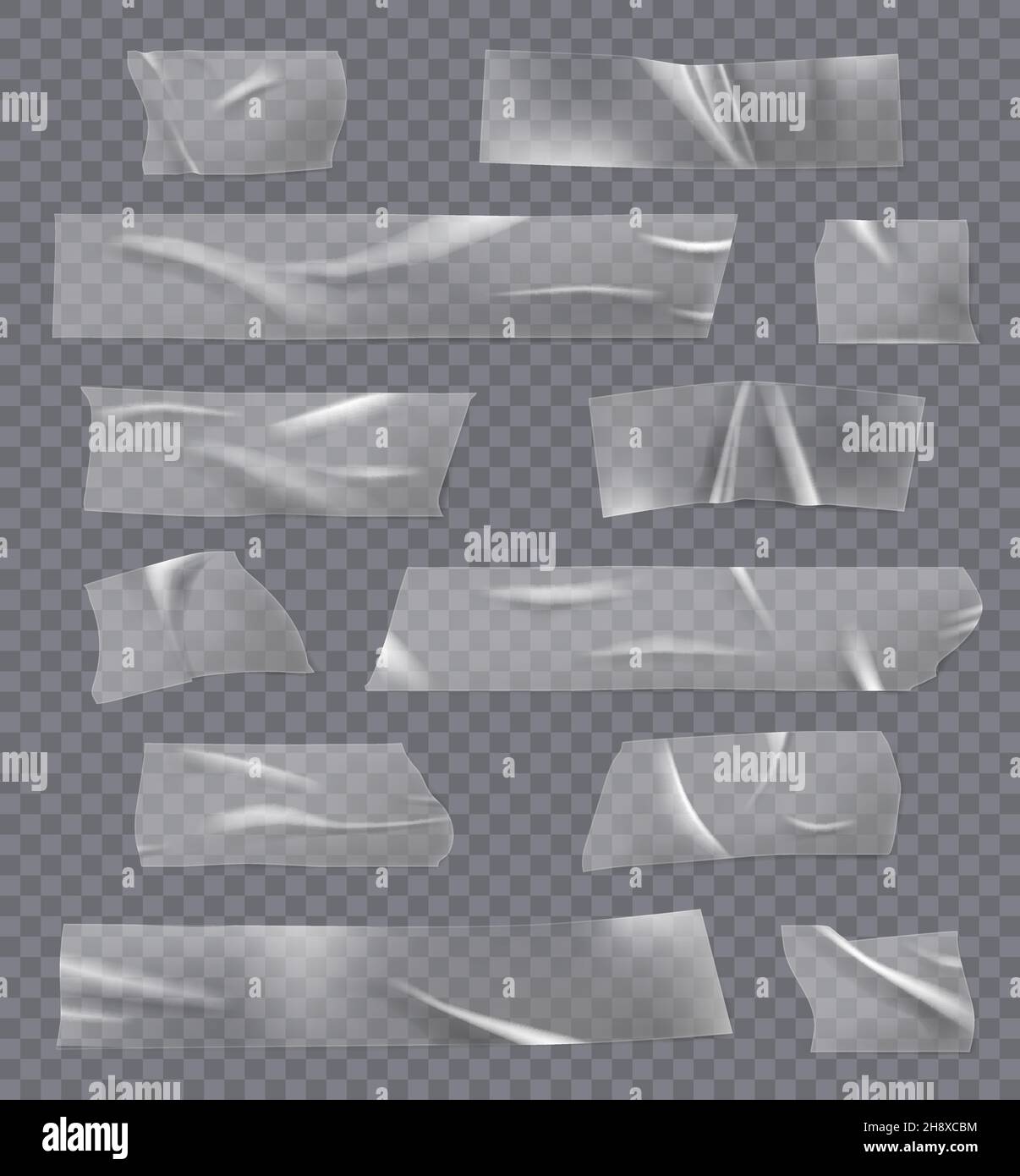 Transparent sticky tape. Adhesives crumpled realistic bandage fix tape ...