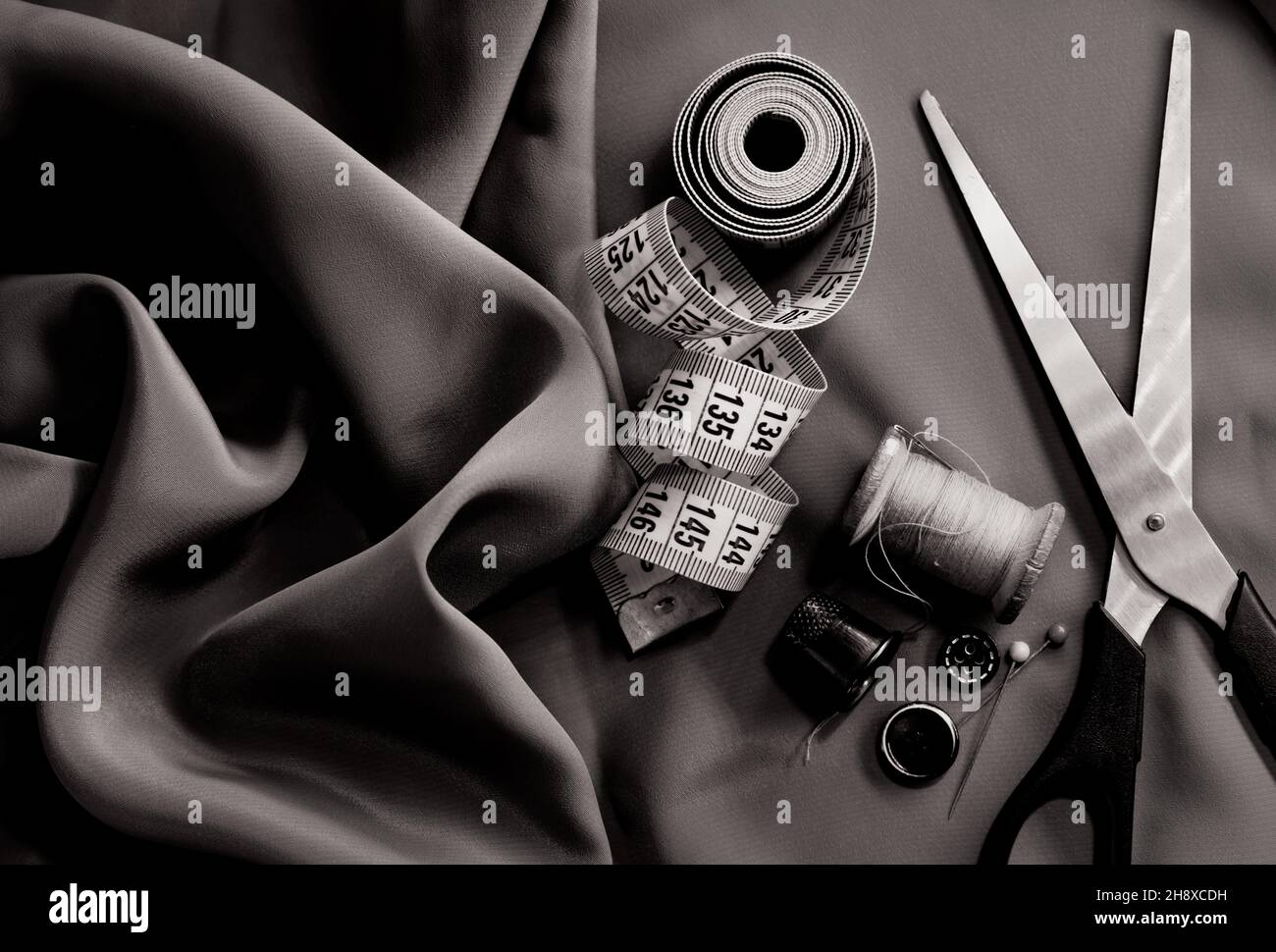 Retro tools for the work of a tailor, seamstress, fashion designer ...