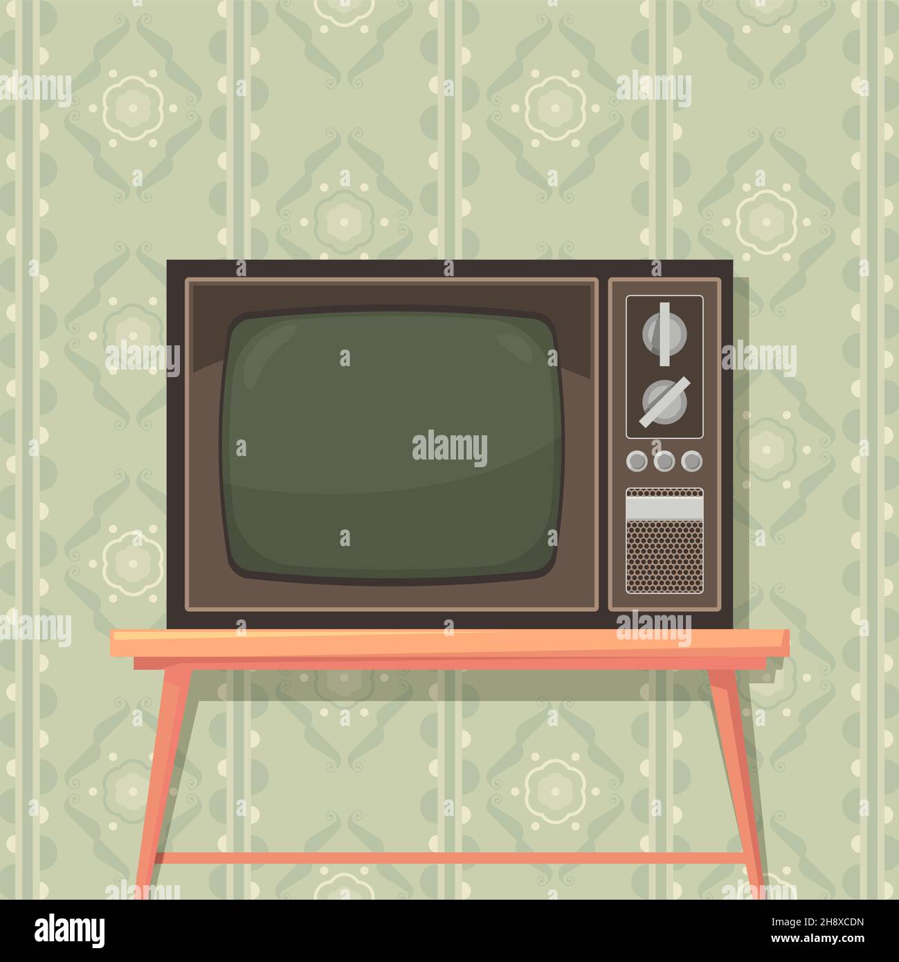 Tv on table. Retro background with old tv set for entertainment ...