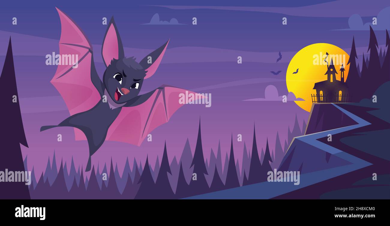 Bat background. Scary flying wild animal in night landscape exact ...