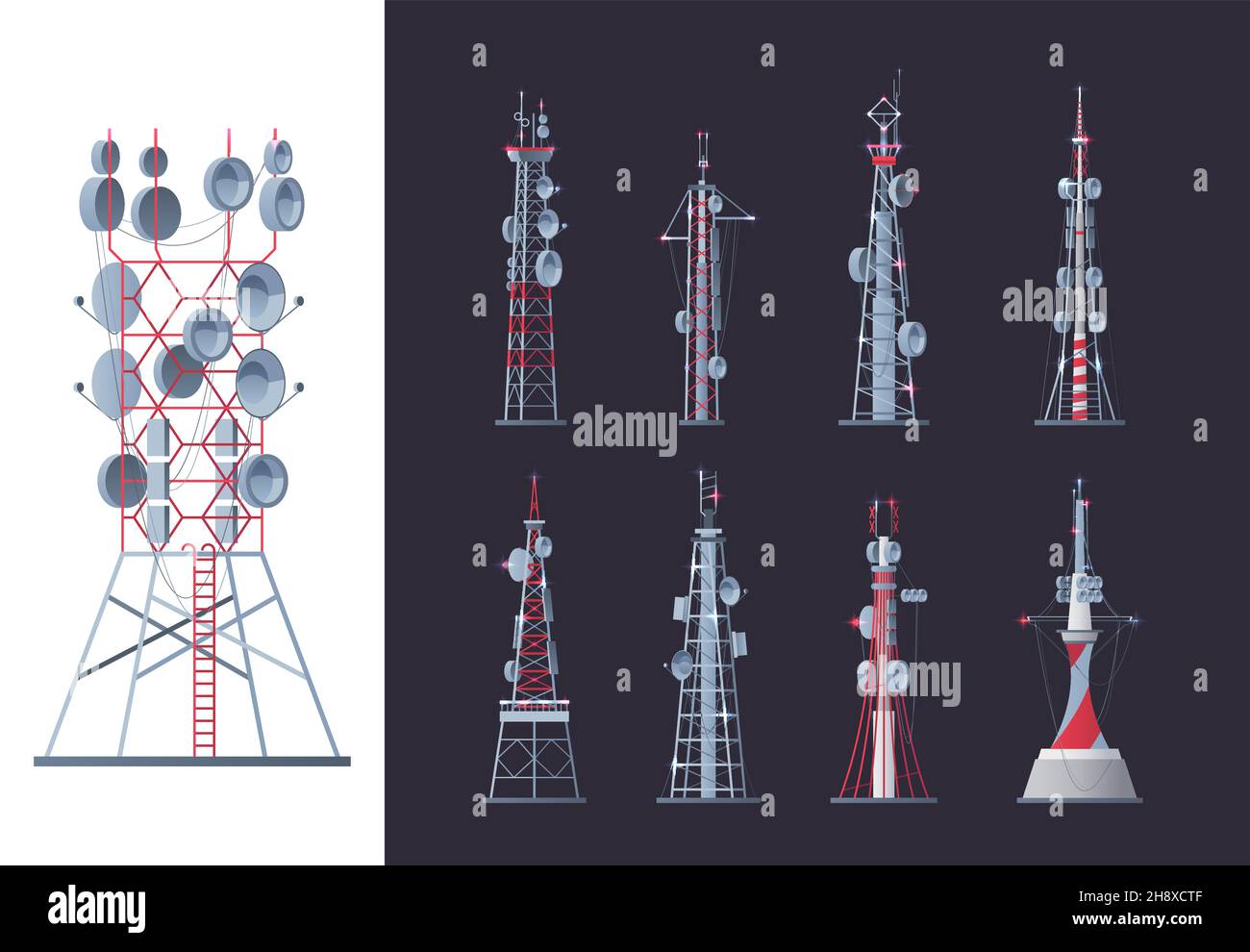 Wireless towers. Network communication buildings modern outdoor smart ...