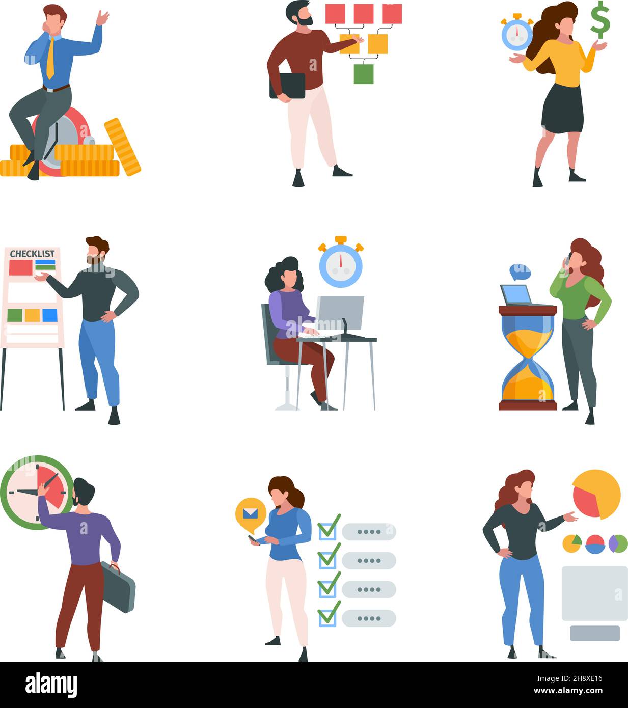 Business checklist. Office people characters with task list time ...