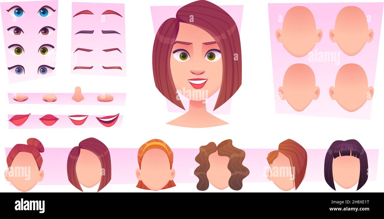 Female Face Constructor Woman Avatar Creation Kit Face Parts Eyes Lips Head Nose Smile Emotions