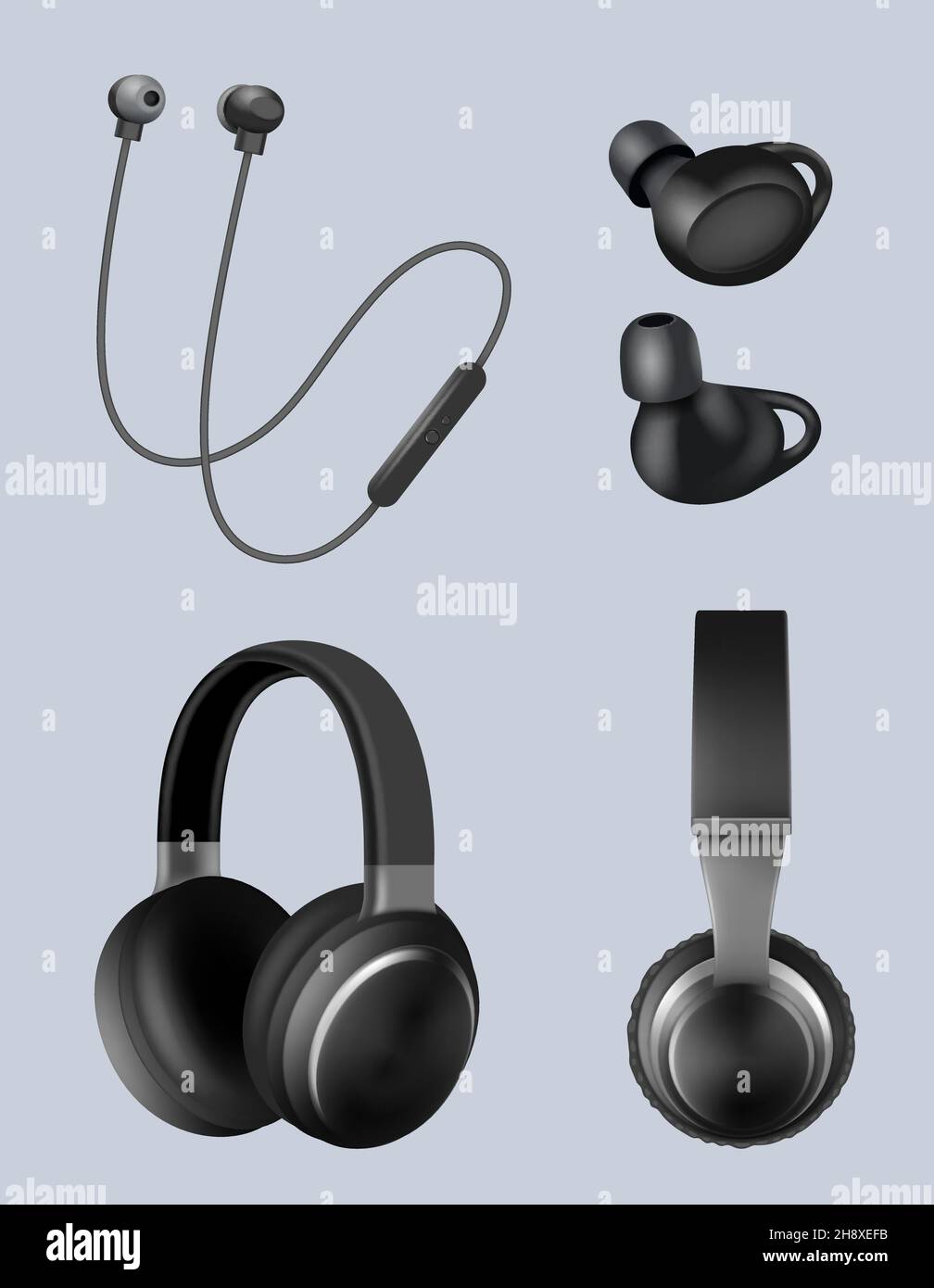 Realistic headphones. Music objects audio headset for listening decent ...