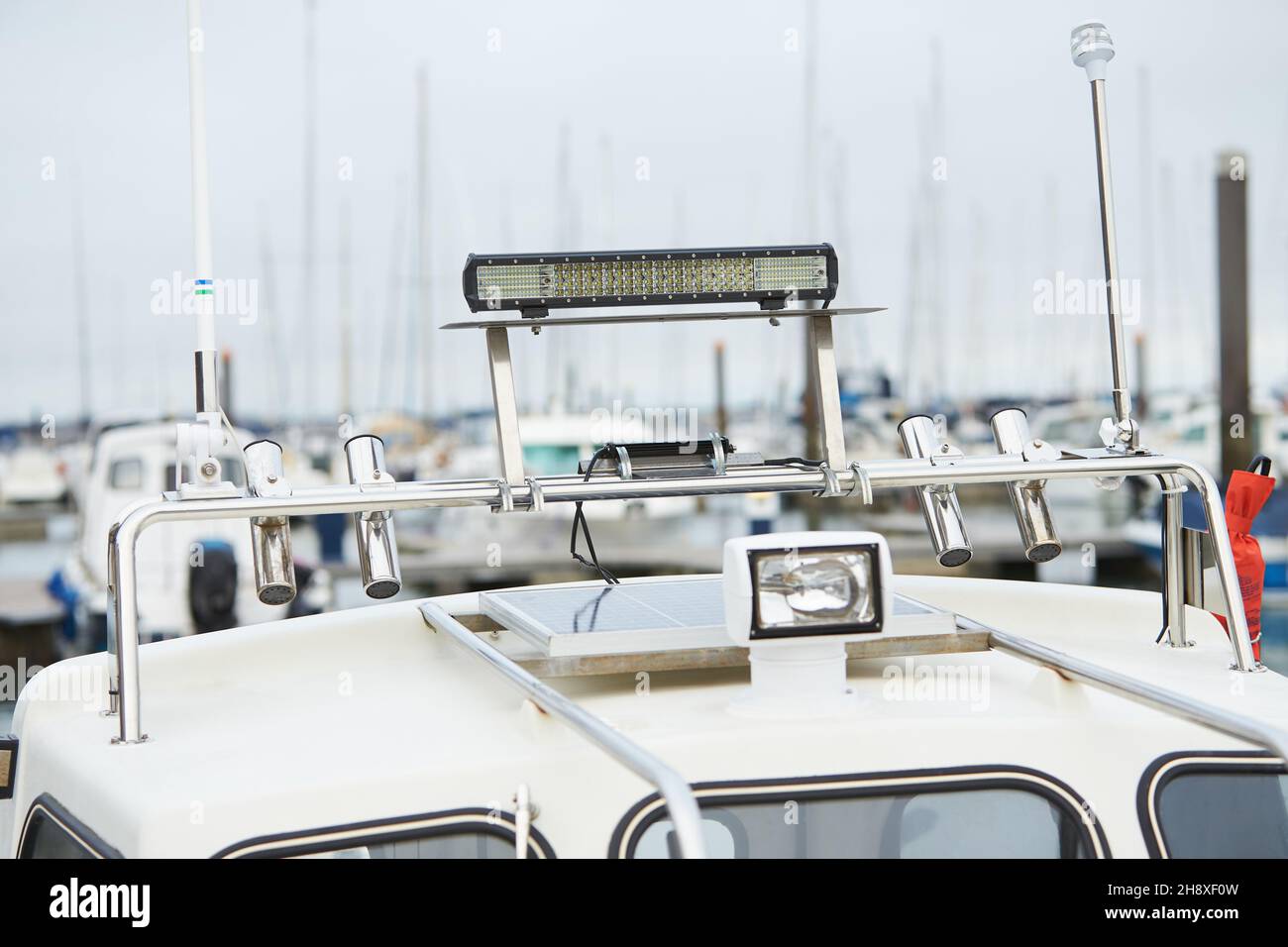 Flood light on the roof of a boat. Navigation light for travelling at ...