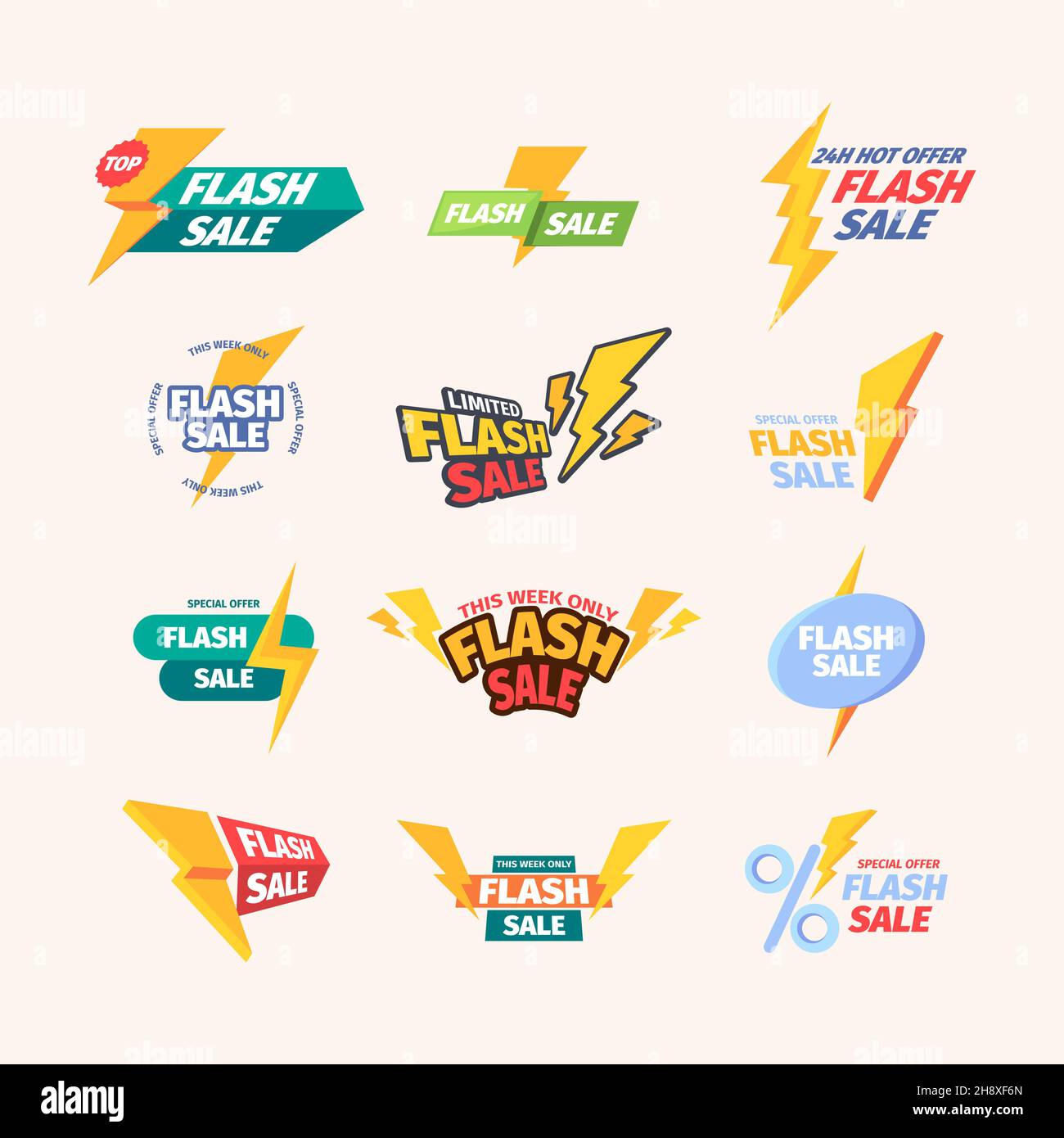 Flash sales. Colorful promo titles advertising badges and countdown ...