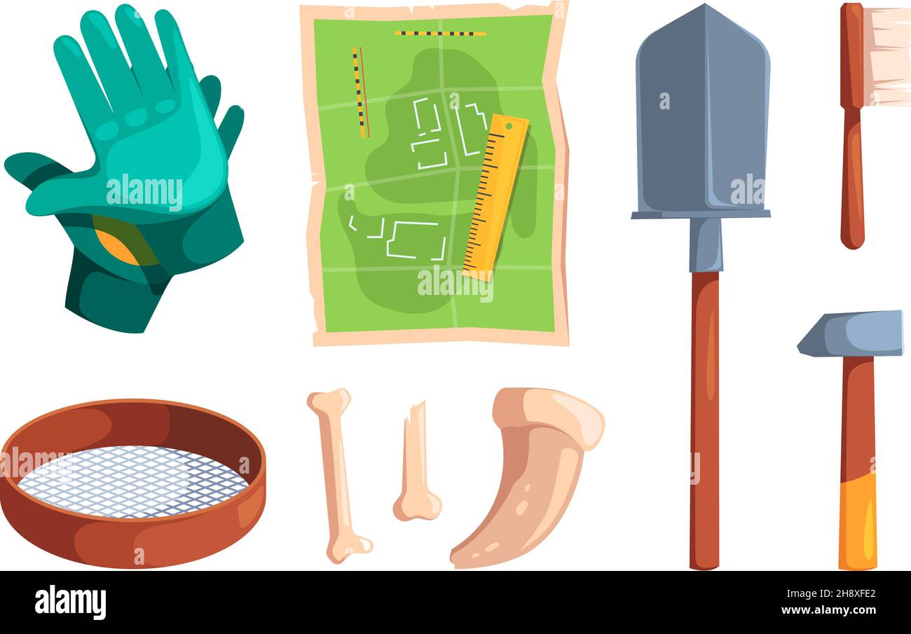 Archeology tools. Digging items archiological equipment for ancient ...