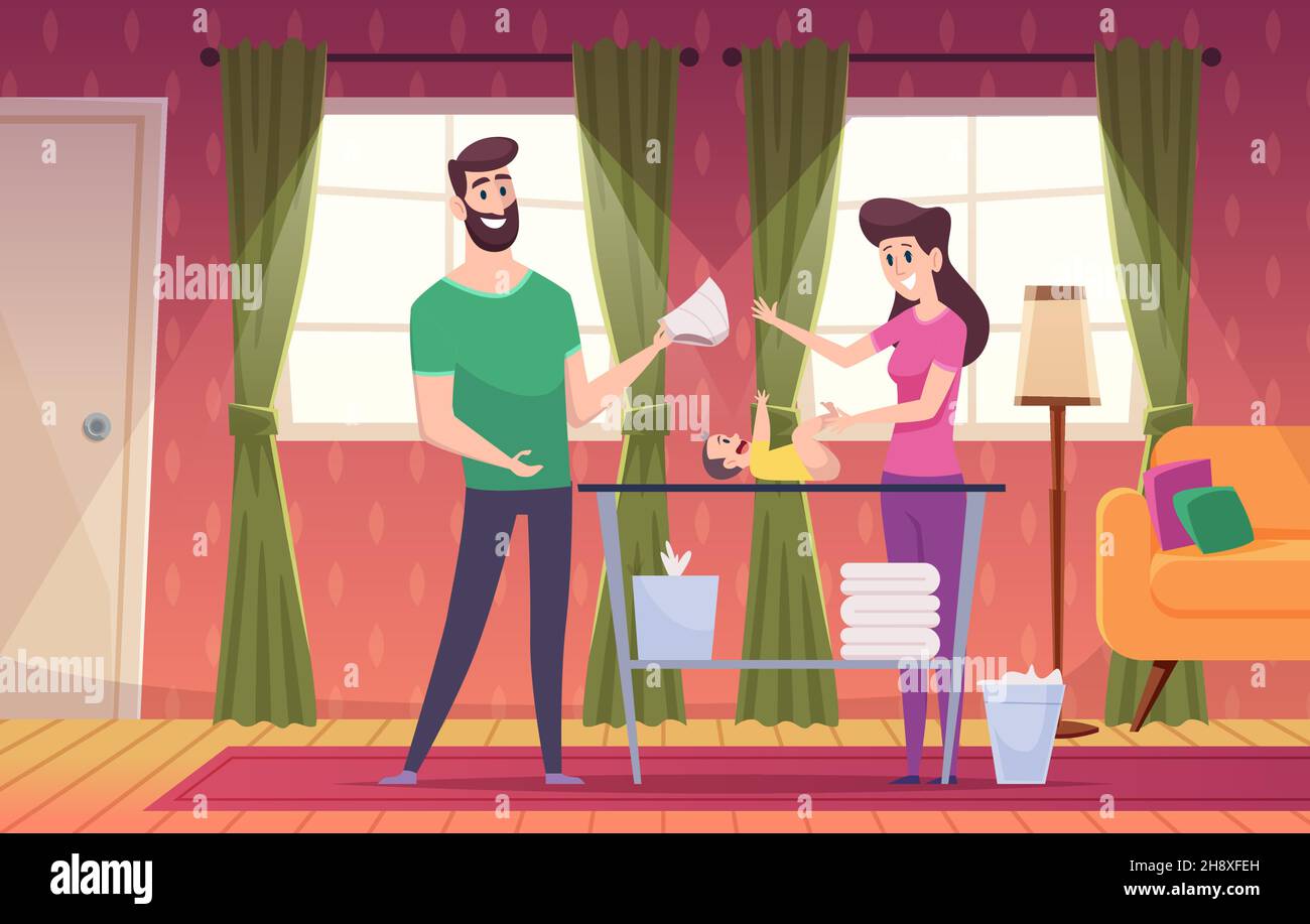 Happy family background. Lovely couples daily routine at home playing ...