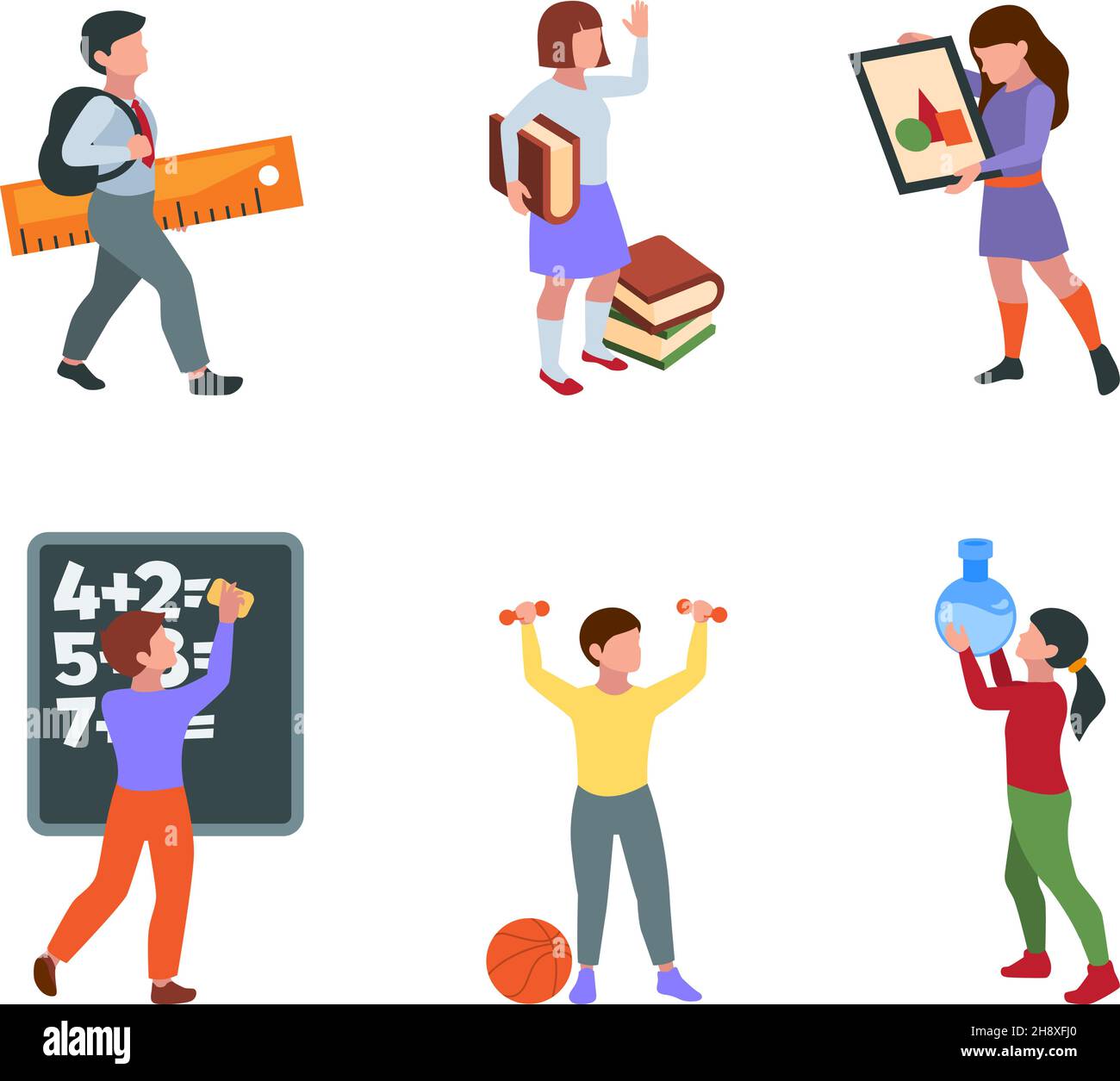 Back to school characters. Students and pupils school kids with ...