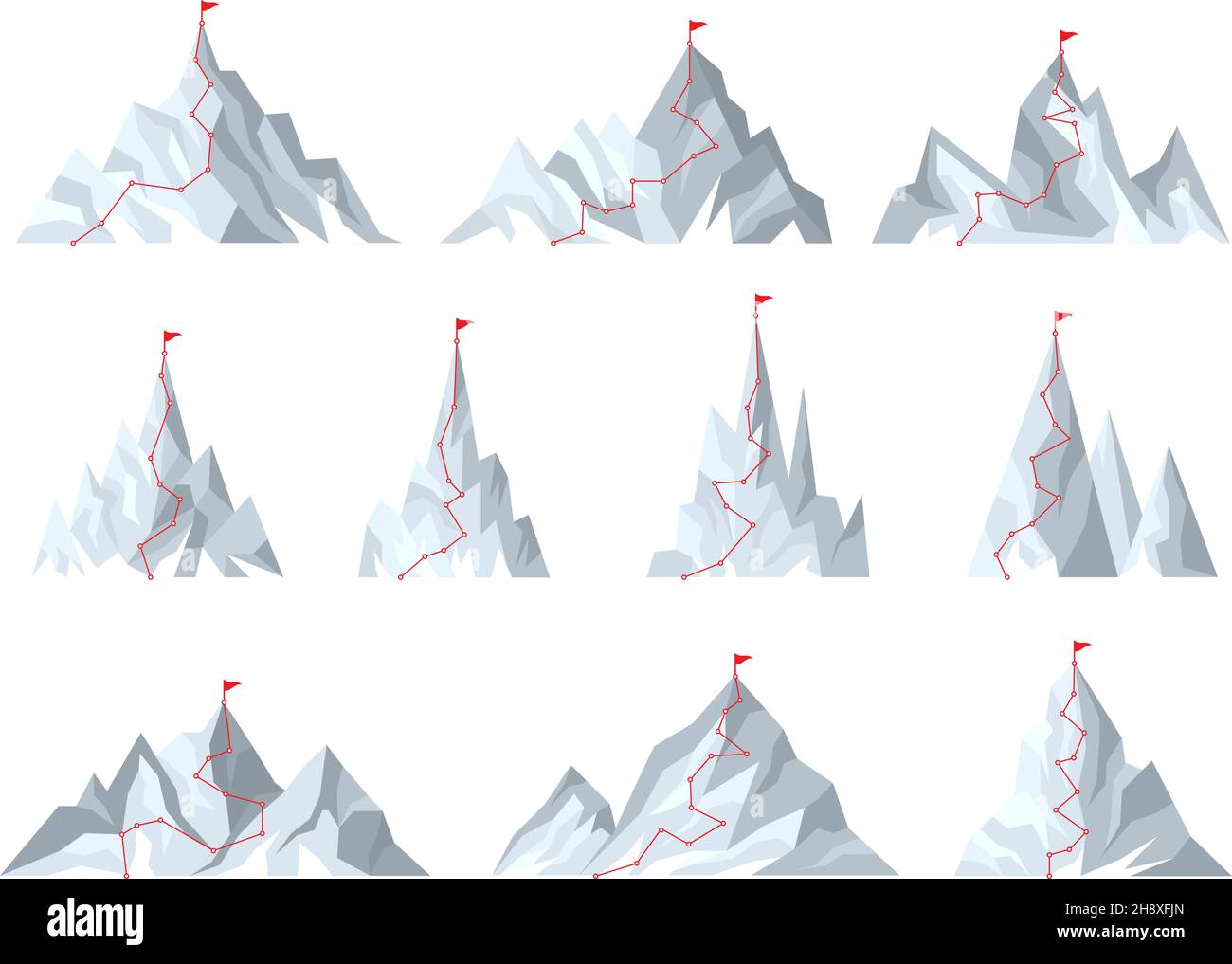 Mountain goals. Route red line to goal planning business destination ...