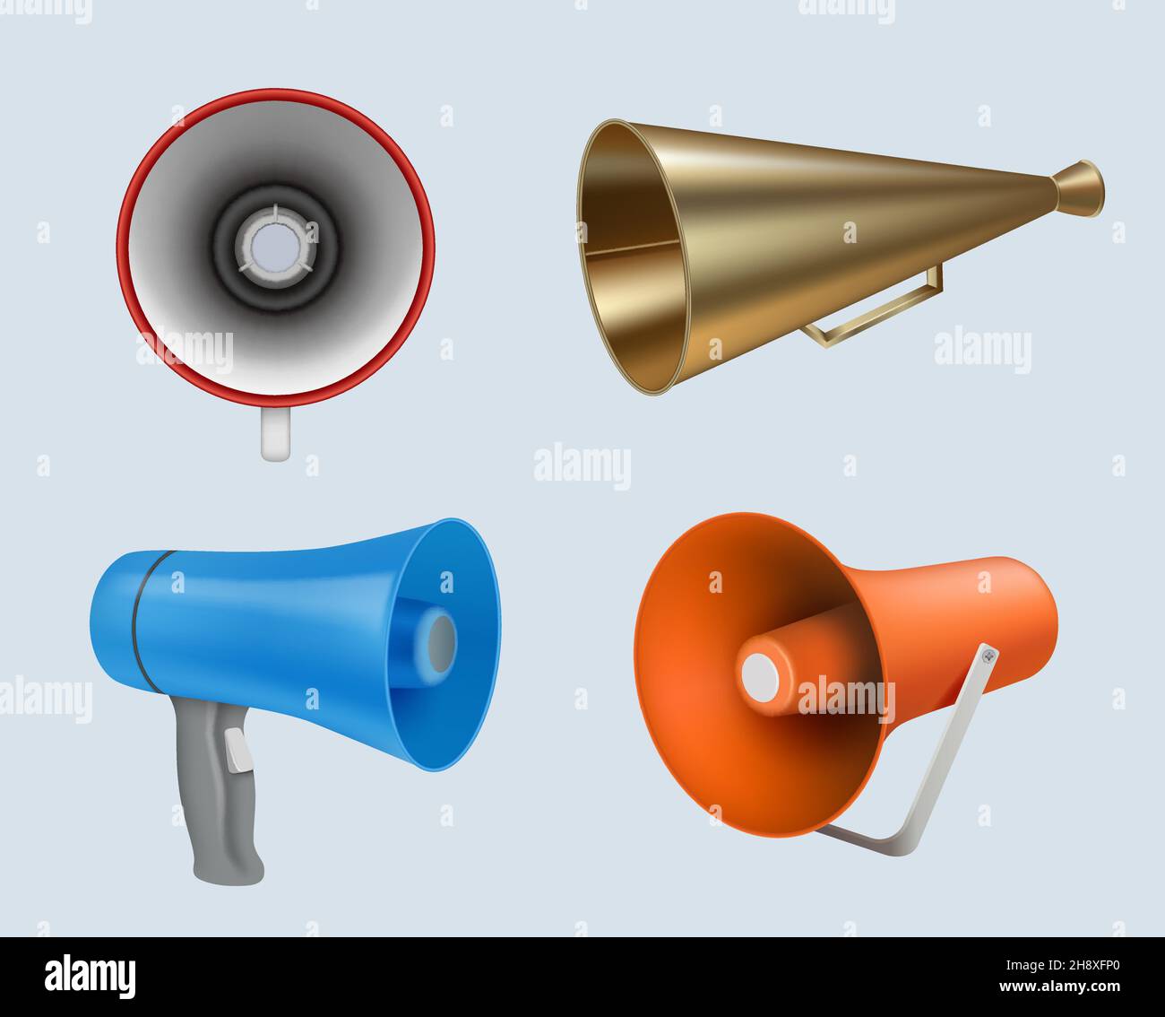 Megaphone. Marketing loud speaker communication realistic alarm horns ...
