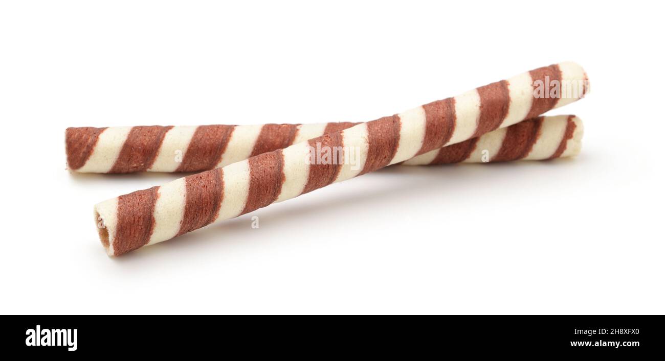 Two sweet sticks with chocolate isolated on white Stock Photo - Alamy