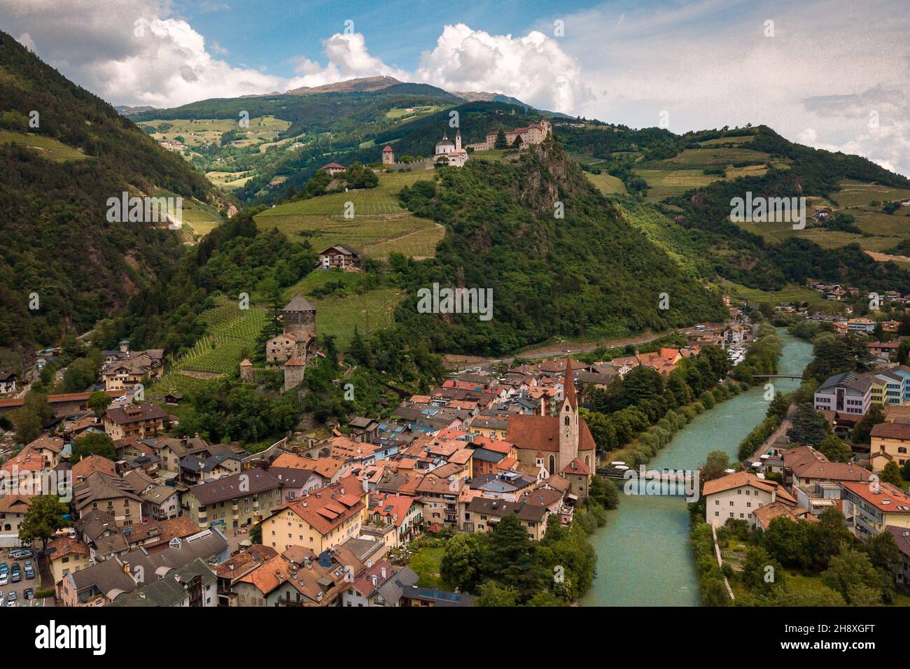 Aerial view of a small town with hills in the background Stock Photo ...