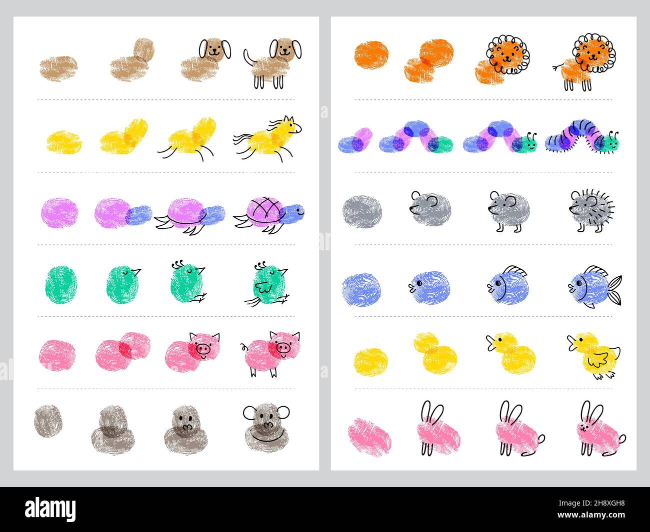 Finger prints art. Templates for kids paintings steps education for ...