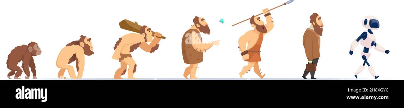 Human evolution. From monkey to cyborg historical concept exact vector ...