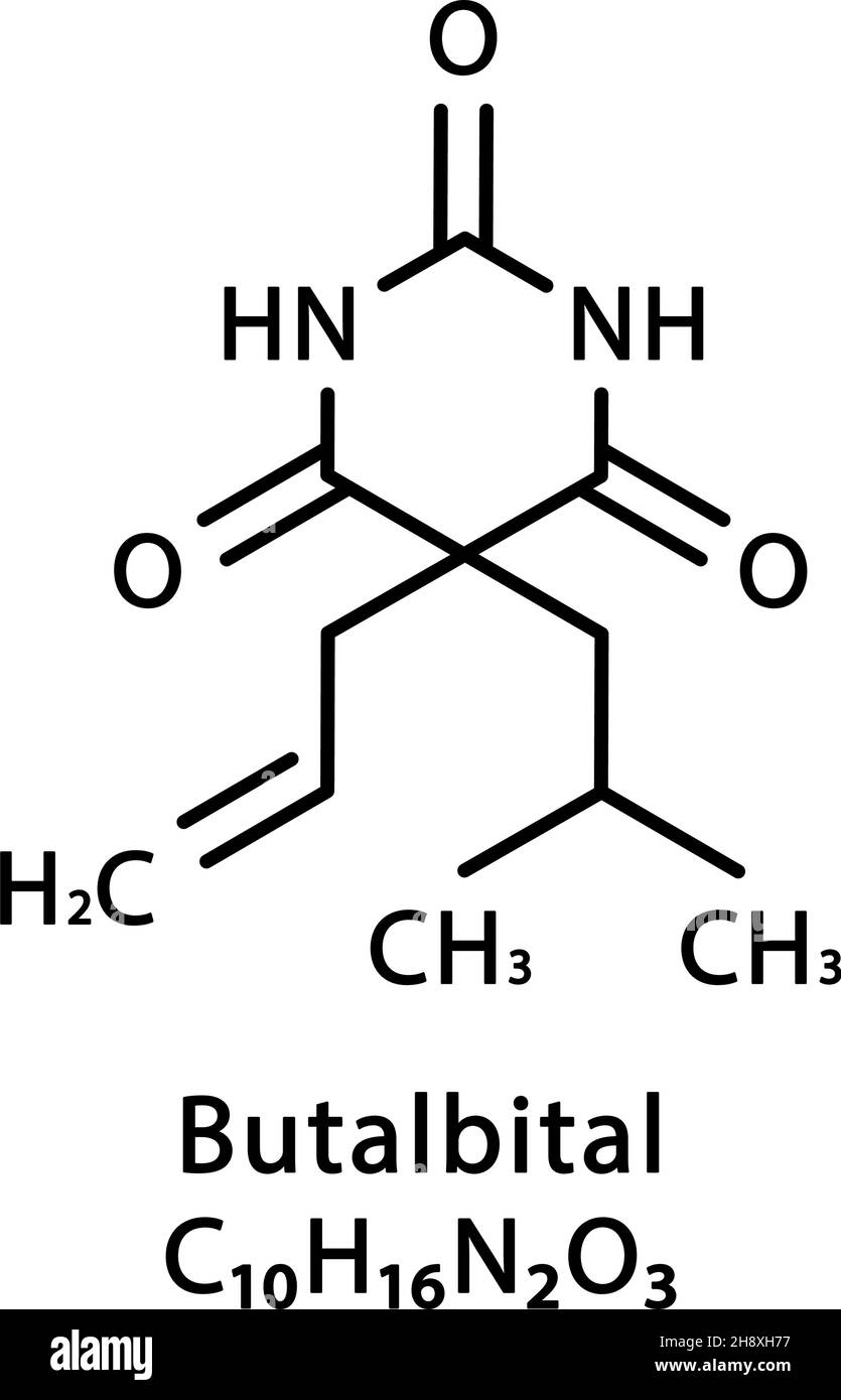 Butalbital molecular structure. Butalbital skeletal chemical formula ...