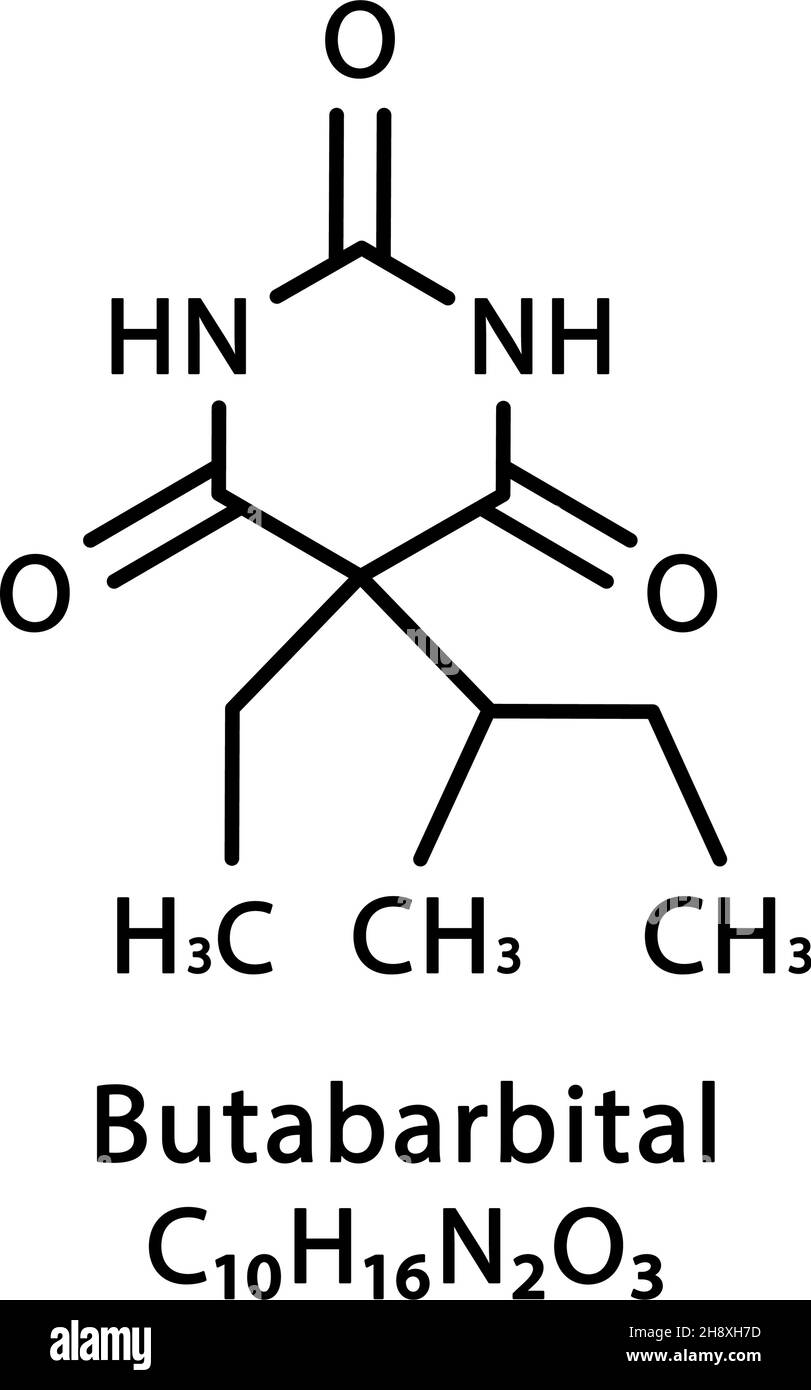 Butabarbital molecular structure. Butabarbital skeletal chemical ...