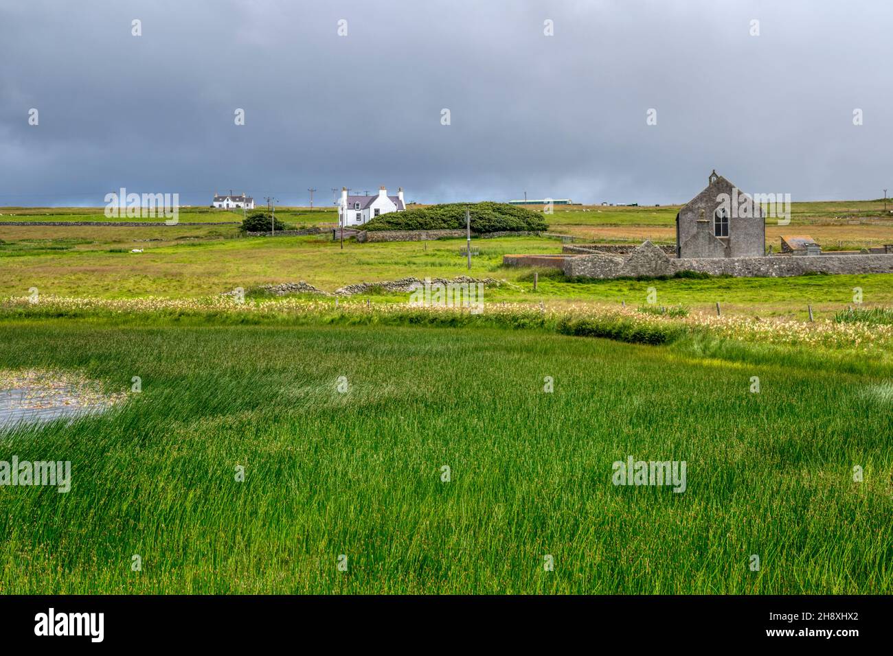 Tresta Kirk next to Papil Water on Fetlar in the Shetland Islands Stock ...