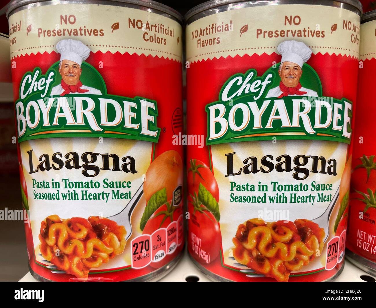 Columbia County, Ga USA - 12 01 21: Chef Boyardee pasta on a retail ...