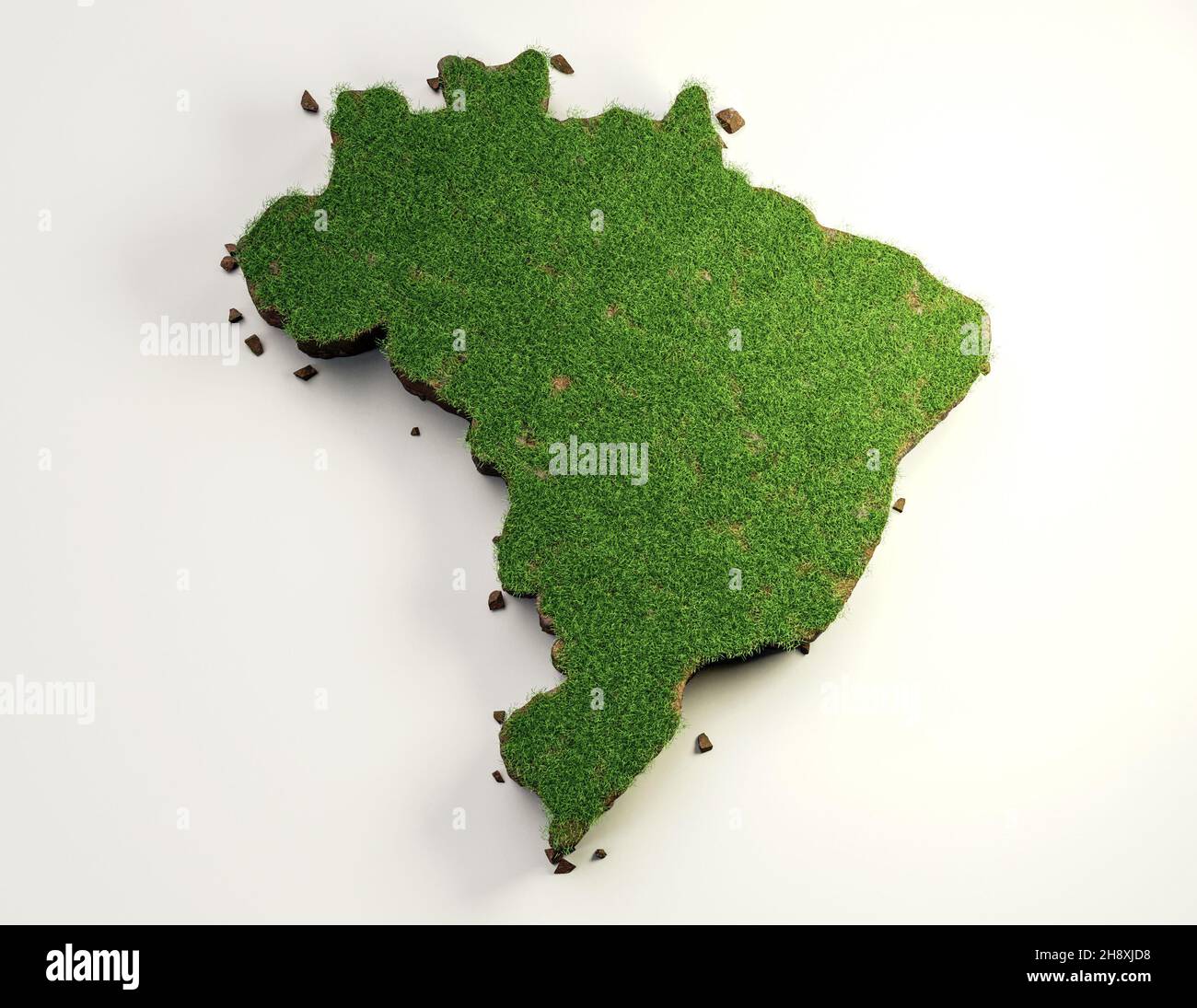 3d render of a map of Brazil with grass texture on a white background ...