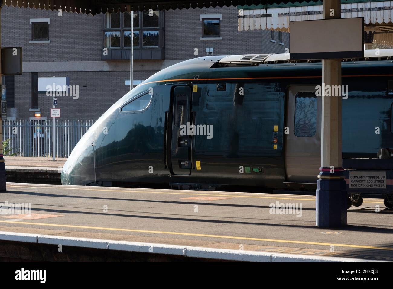 Exeter, Devon, England, UK. 2021. Passenger train standing at a railway ...