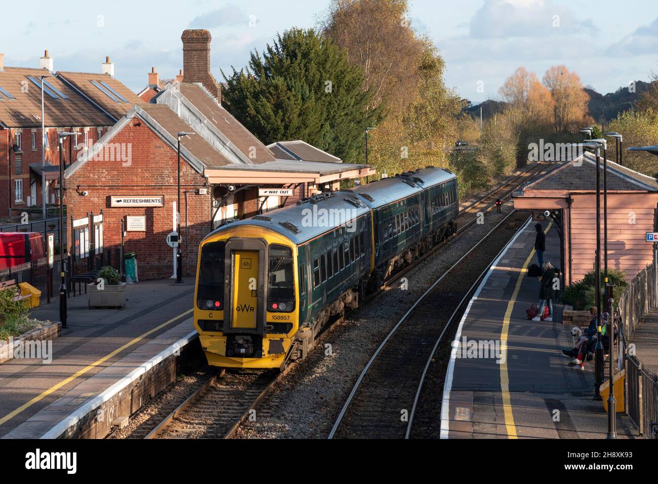 Crediton, Devon, England, UK. 2021. Passenger train from Barnstable ...