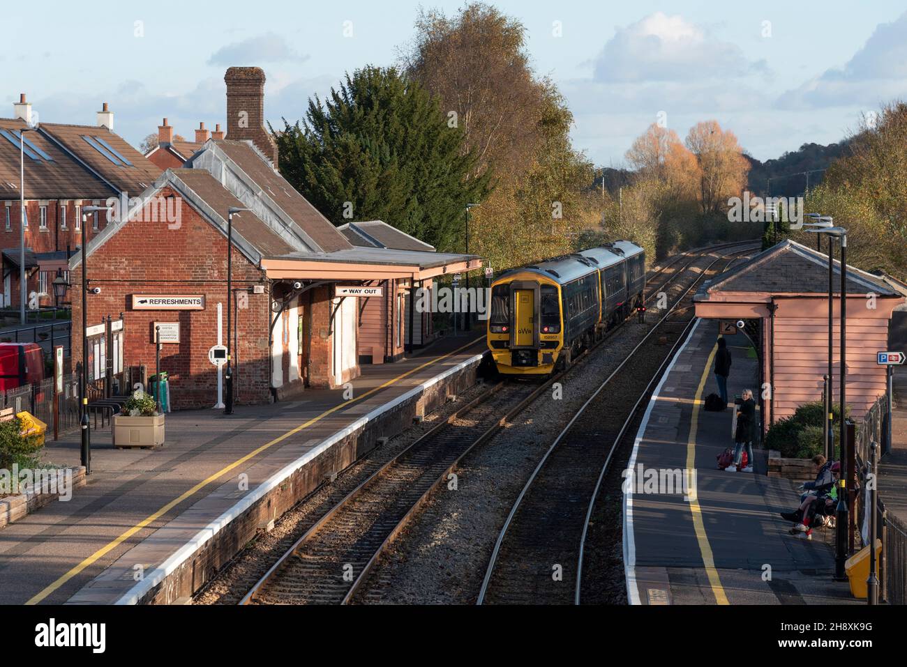 Crediton, Devon, England, UK. 2021. Passenger train from Barnstable ...