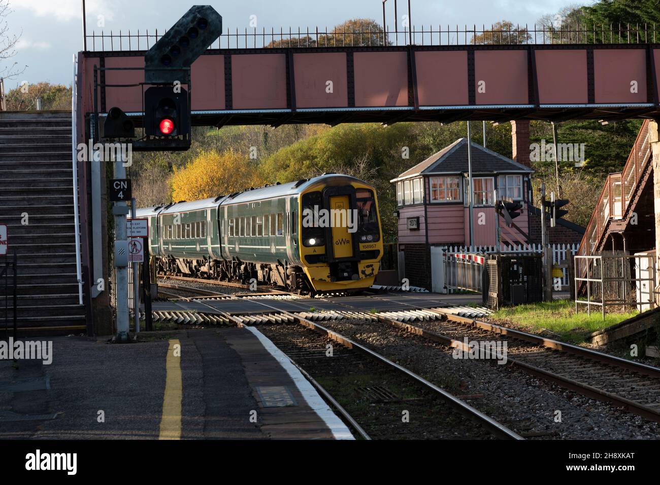 Crediton, Devon, England, UK. 2021. Passenger train from Barnstable ...