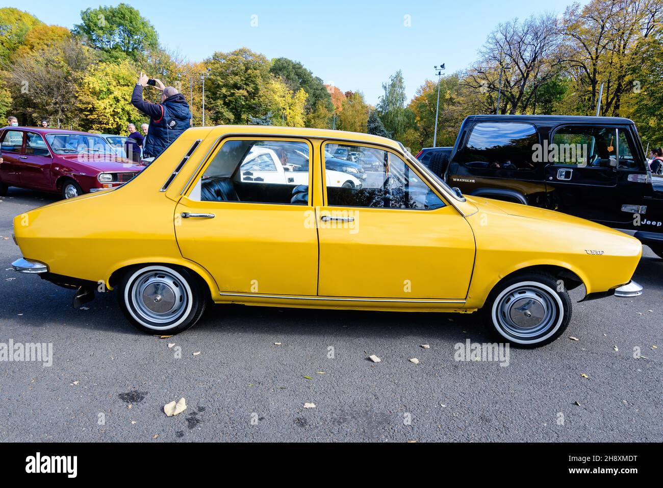 Bucharest, Romania, 24 October 2021: Old vivid yellow Romanian Dacia ...