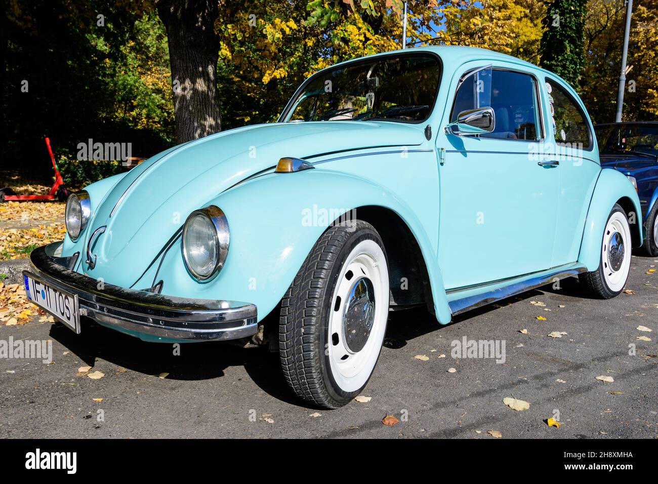 Bucharest, Romania, 24 October 2021: One vivid blue Volkswagen Beetle ...