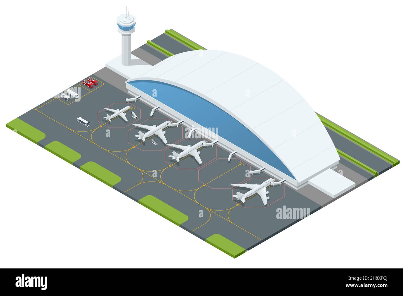 Isometric Airport with Many Airplanes. Aviation Industry. Passenger Jet ...